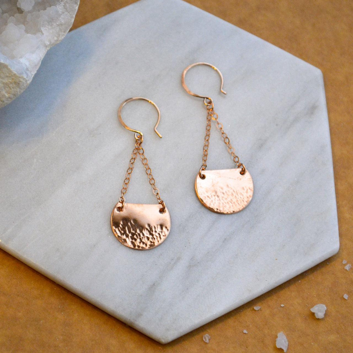 Barnacle Earrings - handmade dappled half-moon nautical dangle earring ...