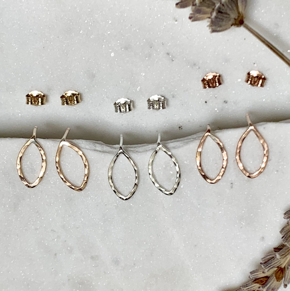 Buffy Stud Earrings - minimalist hammered marquise dagger post earring ...